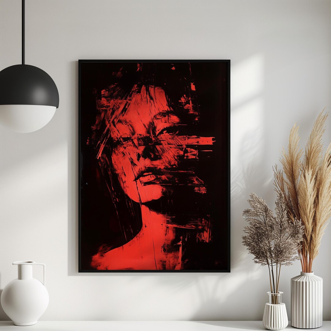 Red and Black Abstract Portrait Art Print: Expressionist Modern Decor ...