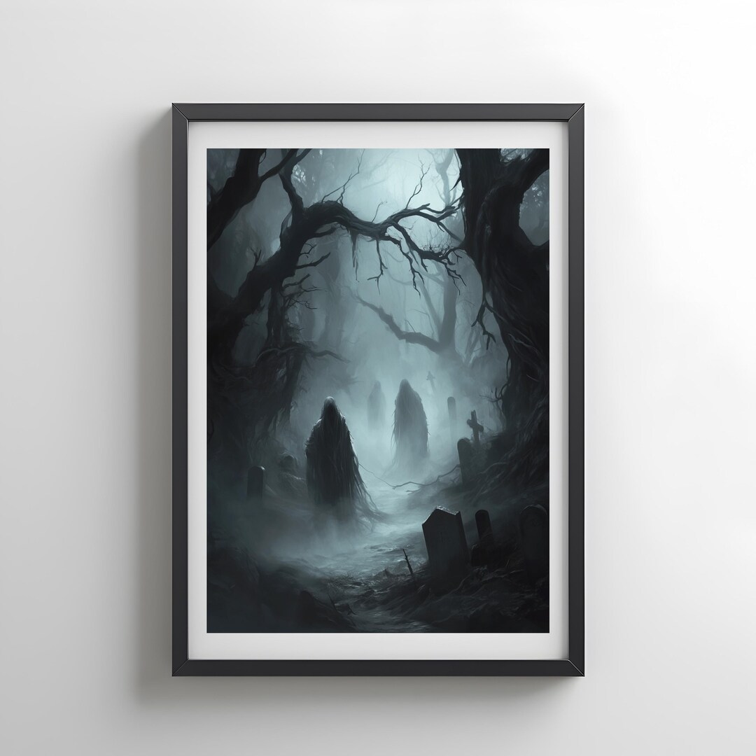 Ghostly Apparitions Art Print - Dark Gothic Graveyard Scene, Eerie ...