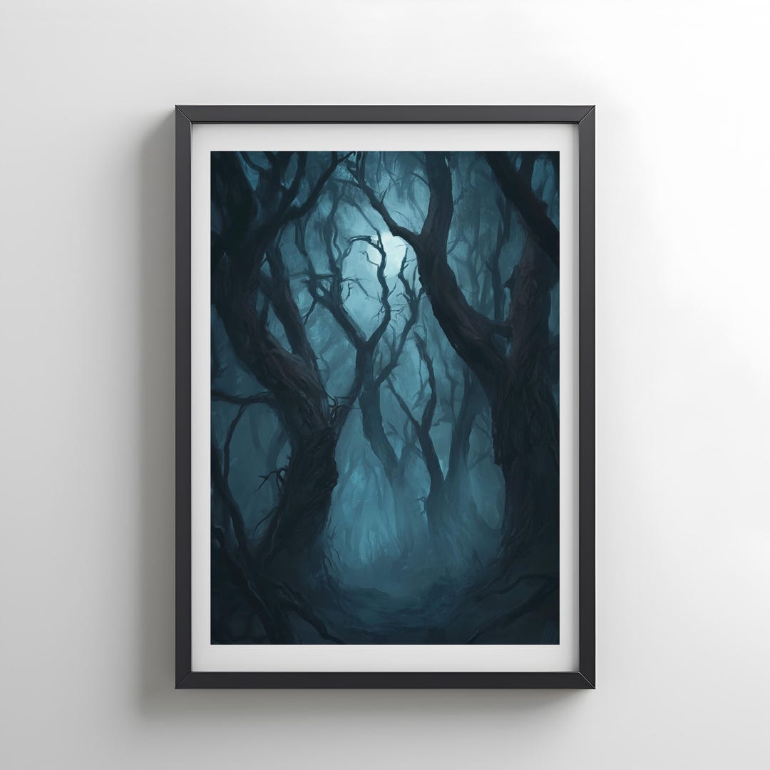 Dark Forest Gothic Art Print Creepy Twisted Trees, Eerie Night Time ...