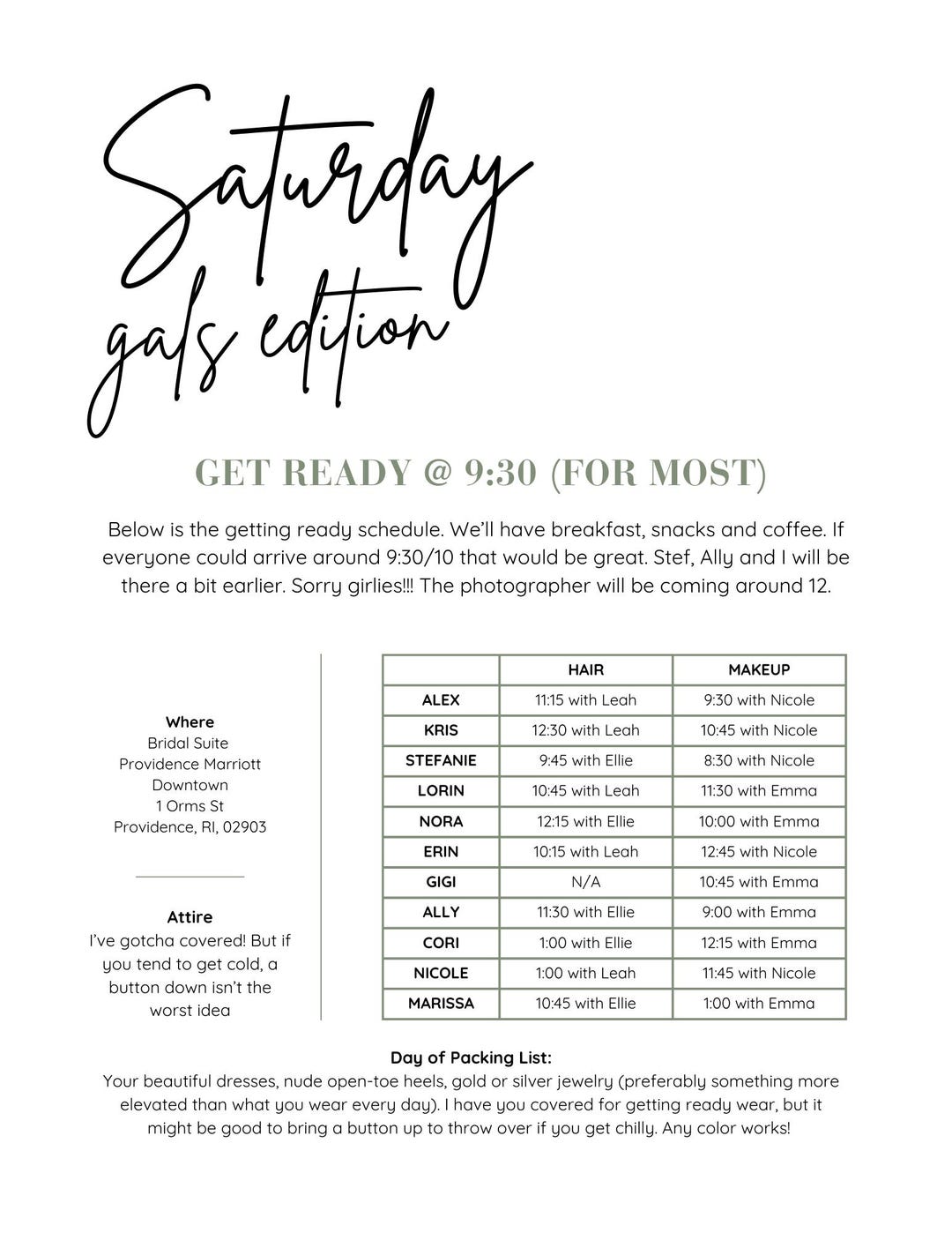 Wedding Weekend Schedule Template - Etsy