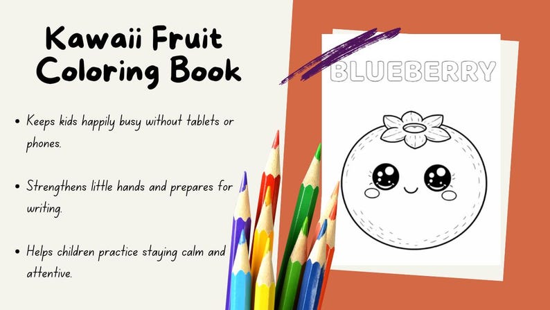 Kawaii Fruit Coloring Book for Kids| Printable Pages | Instant Download ...