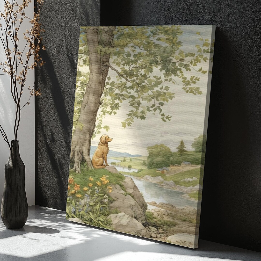 Lonely Dog Watching the Scenery Canvas Painting, Nature Canvas Decor ...
