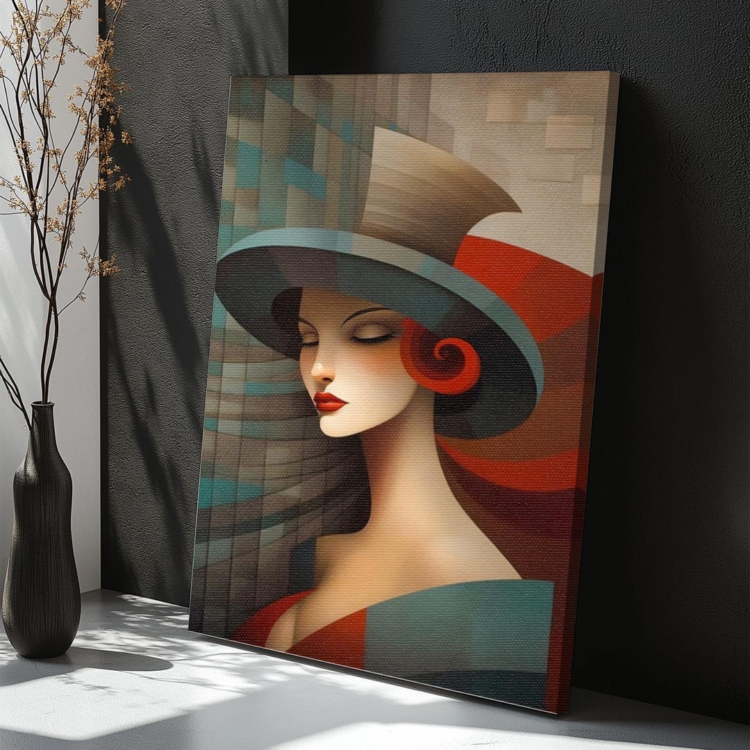 Vintage Beautiful Woman Canvas Painting, Illustration Modern Wall Decor ...
