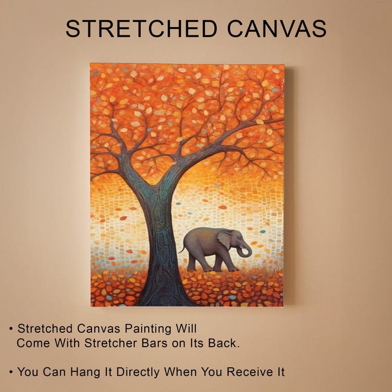 Elephant Under Orange Tree Canvas Painting, Illustration Wall Art - Etsy