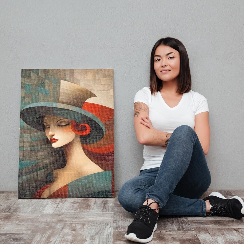 Vintage Beautiful Woman Canvas Painting, Illustration Modern Wall Decor ...