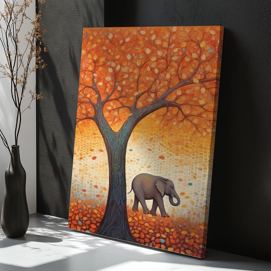 Elephant Under Orange Tree Canvas Painting, Illustration Wall Art - Etsy