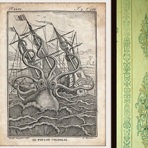 Vintage Sea Monster Print 'colossal Squid Antique - Etsy