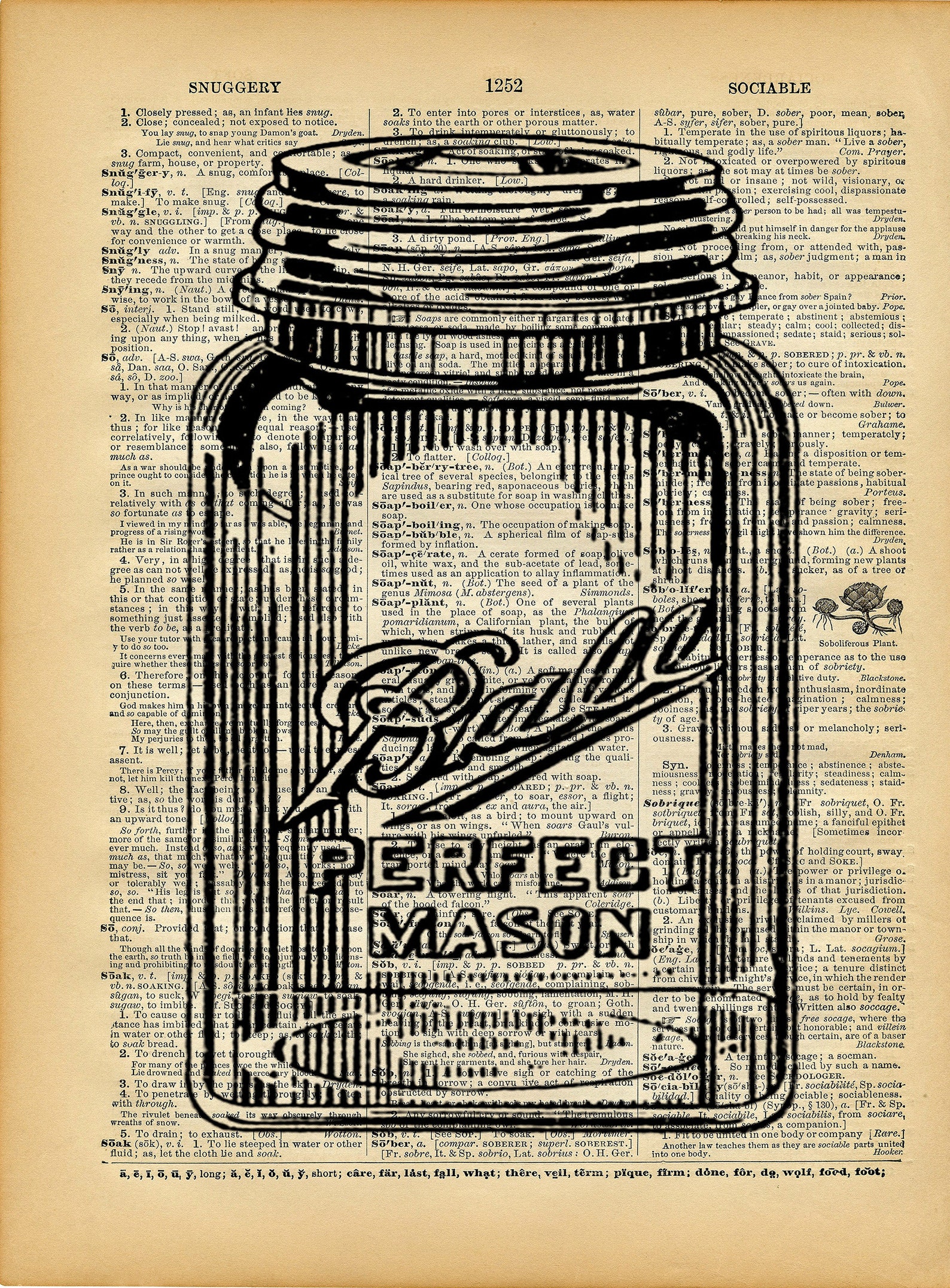 Old Book Art Print Mason Jar Vintage Kitchen Decor - Etsy