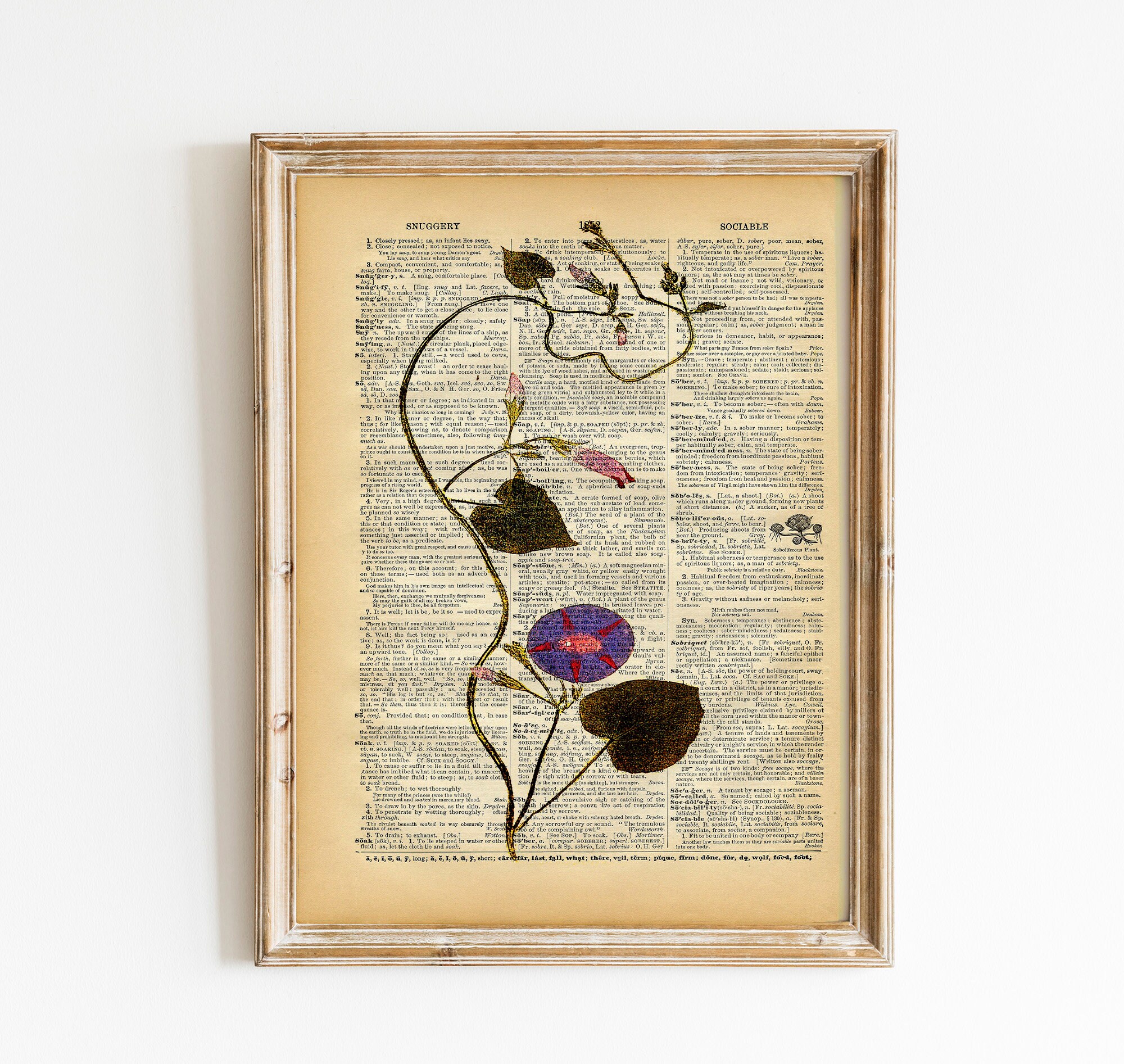 Vintage Old Book Print Floral Art Print Upcycled Antique - Etsy