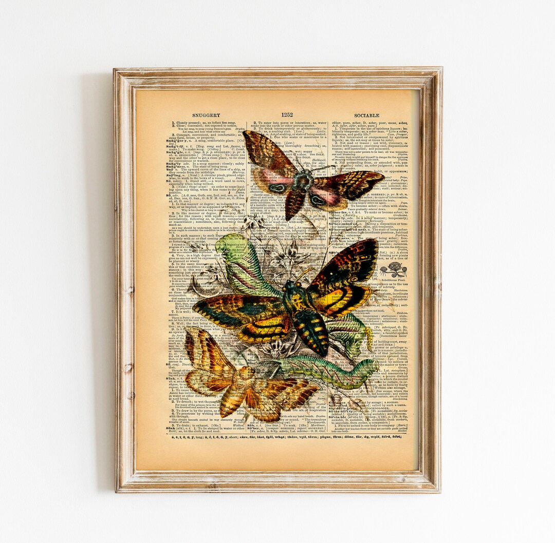 Vintage Book Print - Death's Head Moth - Upcycled Antique Book Print ...