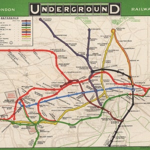 Vintage Map of London Underground - 1908 London Map - Victorian England ...