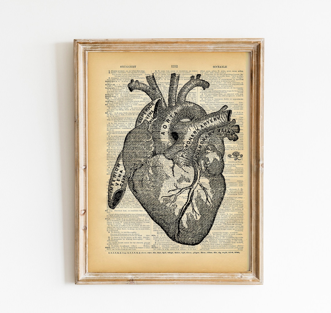 Vintage Book Art Print - Anatomical Heart Art - Upcycled Book Print ...