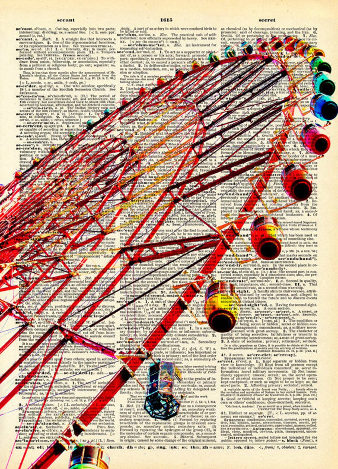 Vintage Book Art Print Ferris Wheel Upcycled Antique Book - Etsy