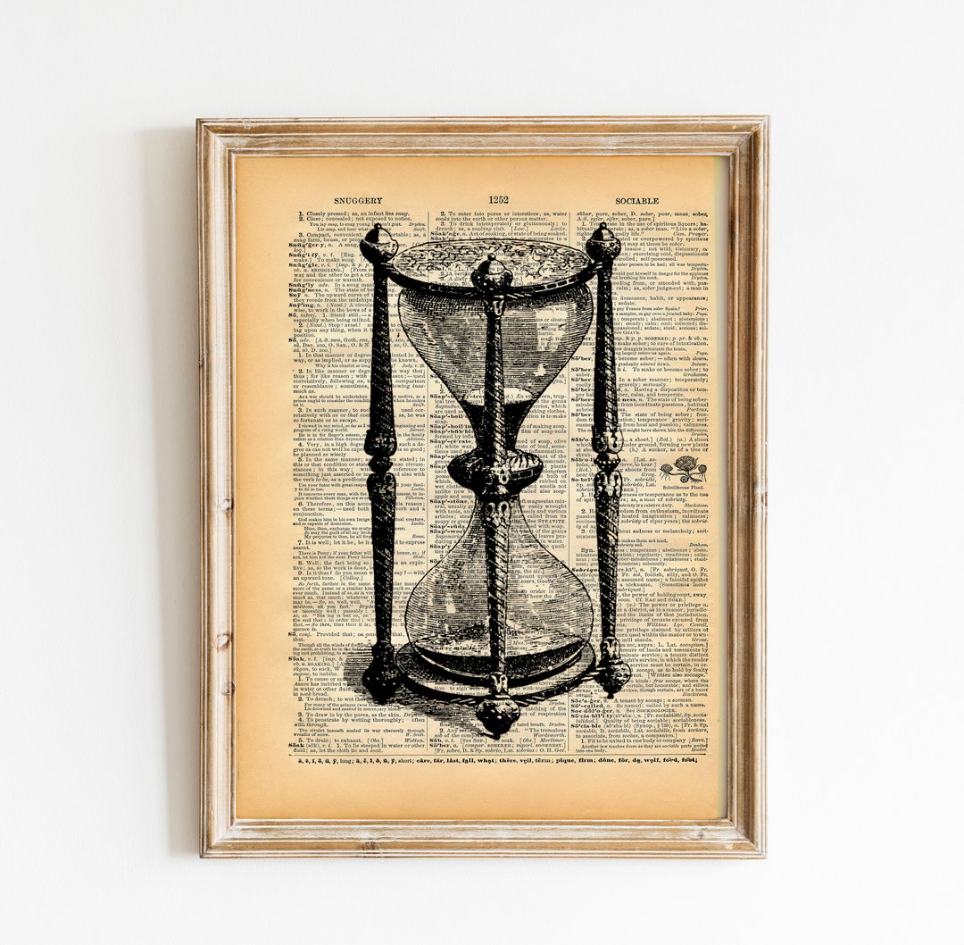 Vintage Old Book Print - Hour Glass Victorian Print - Upcycled Recycled ...