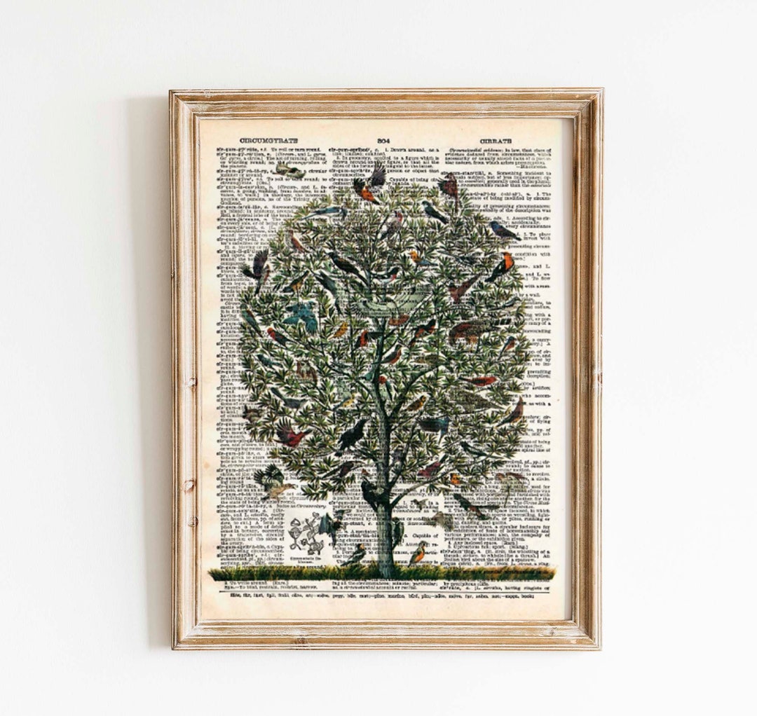 Tree of Birds Print: Vintage Dictionary Page, Upcycled Book Art - Etsy