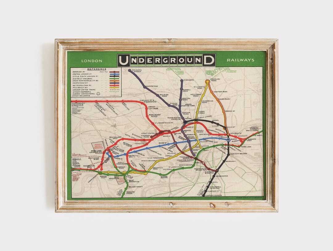Vintage Map of London Underground - 1908 London Map - Victorian England ...