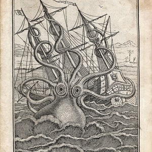 Vintage Sea Monster Print - Colossal Squid - Antique Mythological Print ...