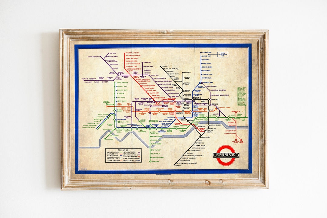 Vintage 1938 London Underground Map Print: Antique Tube Travel Poster ...