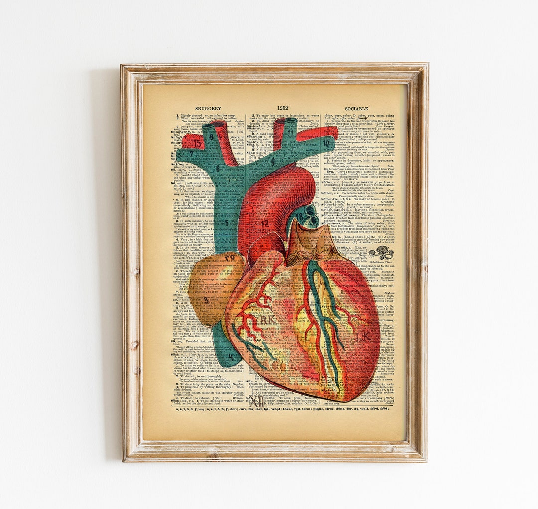 Vintage Book Art Print - Anatomical Heart Art - Upcycled Book Print ...
