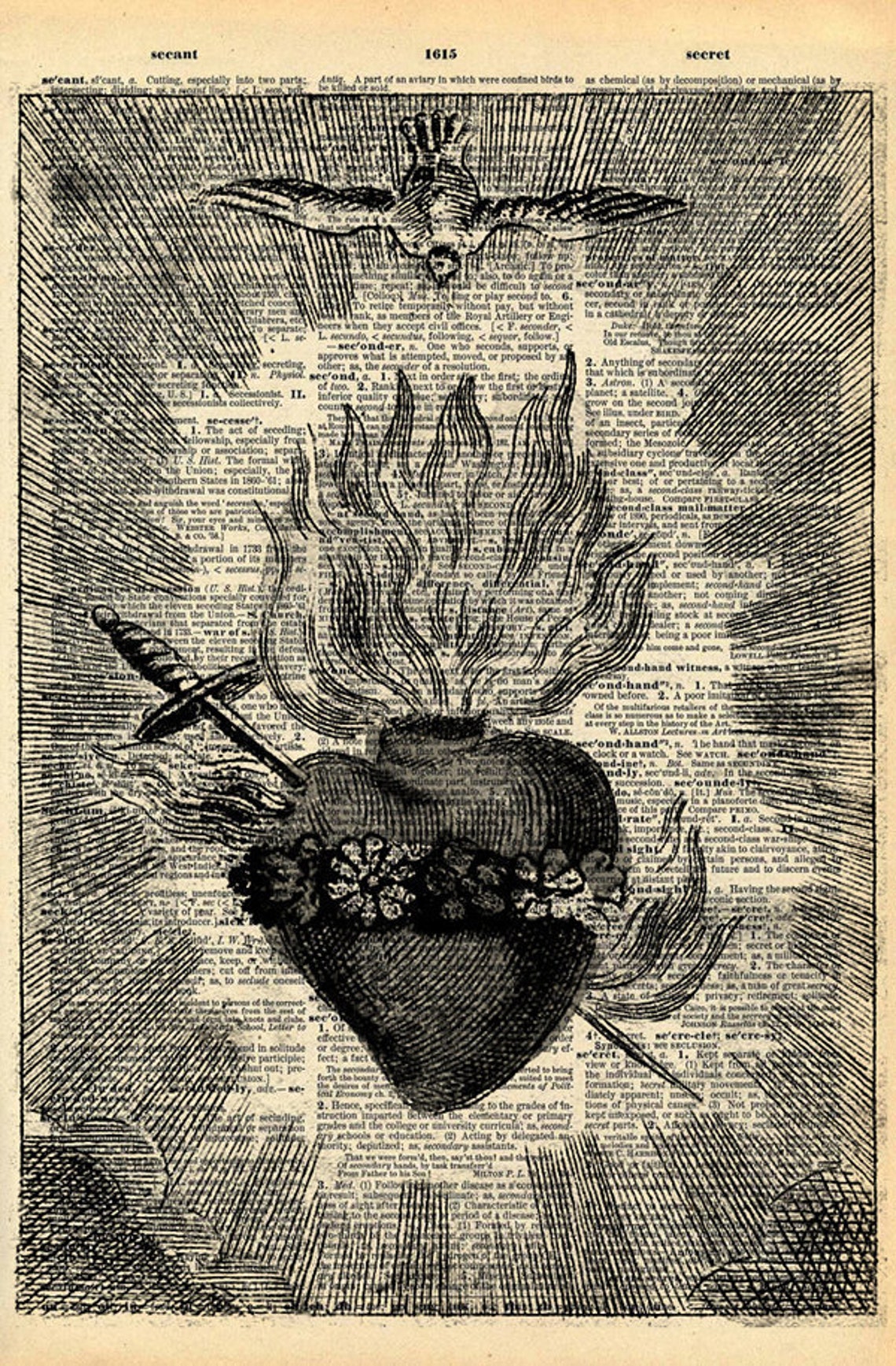 Vintage Book Art Print Antique Sacred Heart Art Upcycled - Etsy