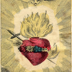 Vintage Sacred Heart Print - the Immaculate Heart of Mary - Catholic ...