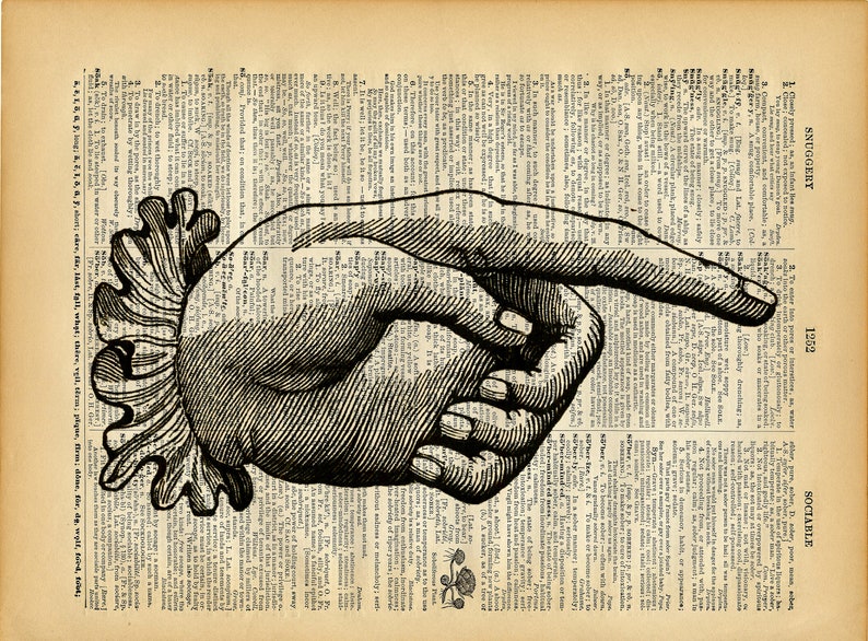 Pointing Finger Vintage Book Art Print Victorian Hand Art - Etsy