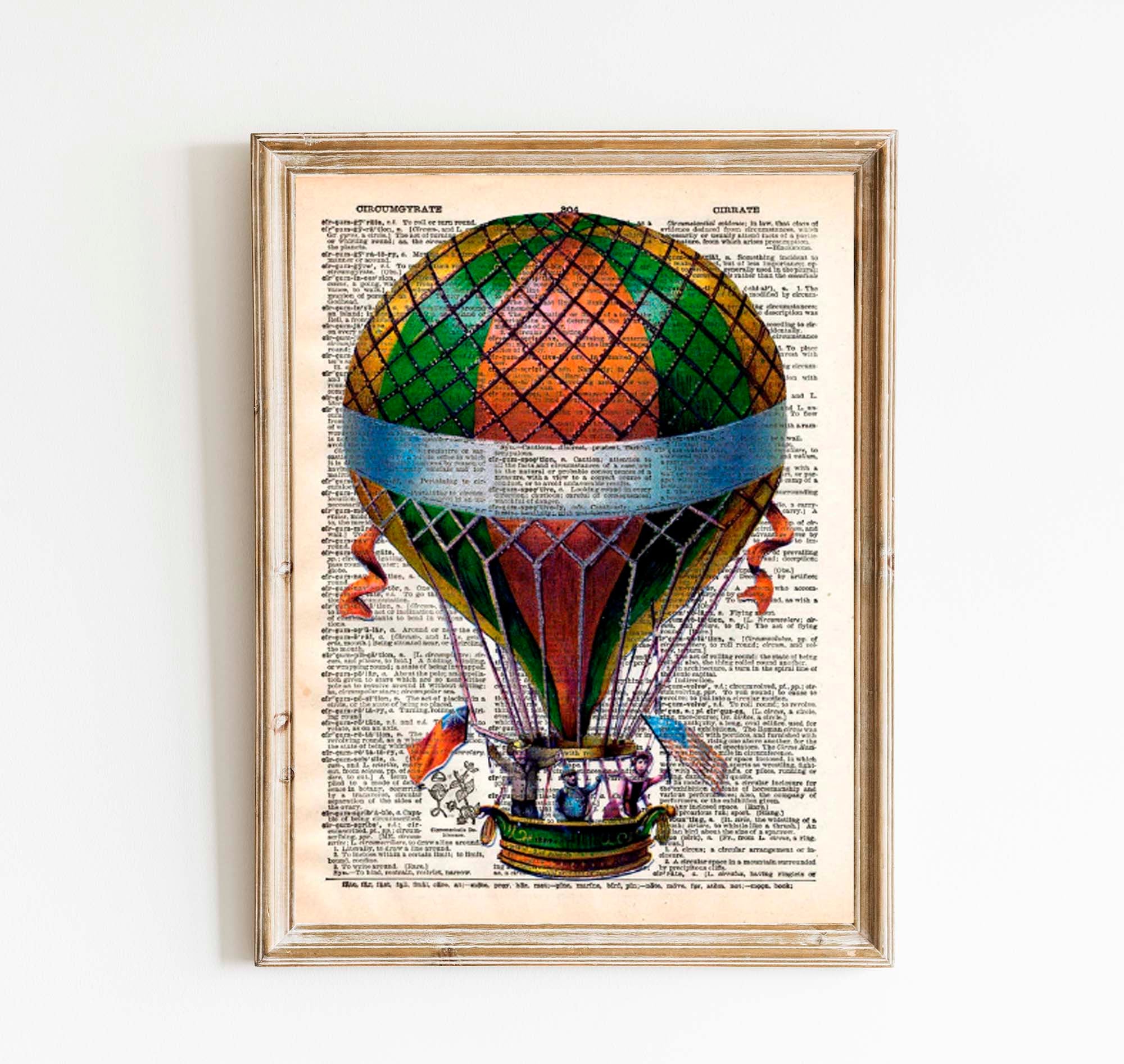 Hot Air Balloon Print Vintage Book Page Print Recycled - Etsy