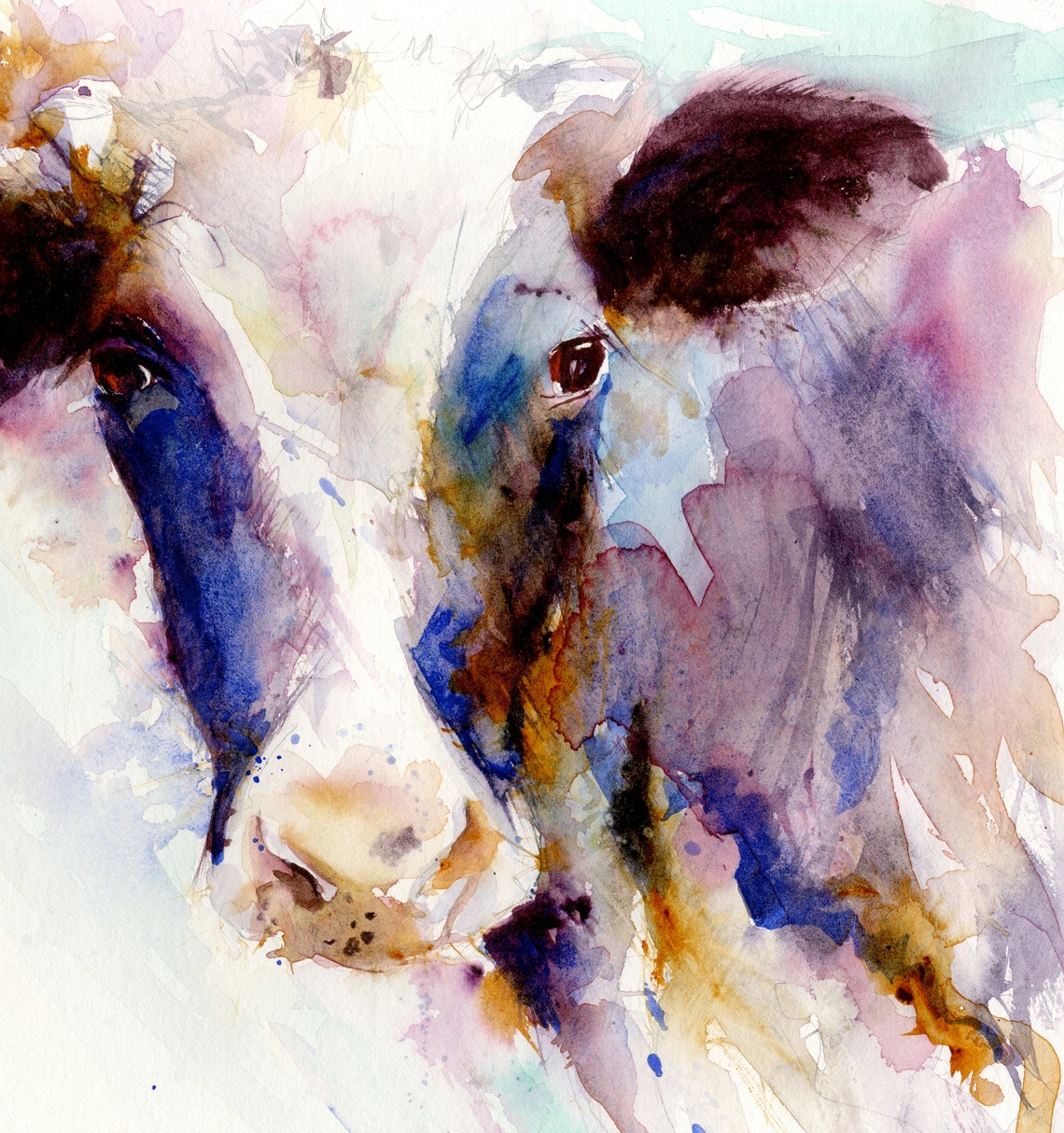 Cow Watercolour Art Print Colourful Animal Art. | Etsy