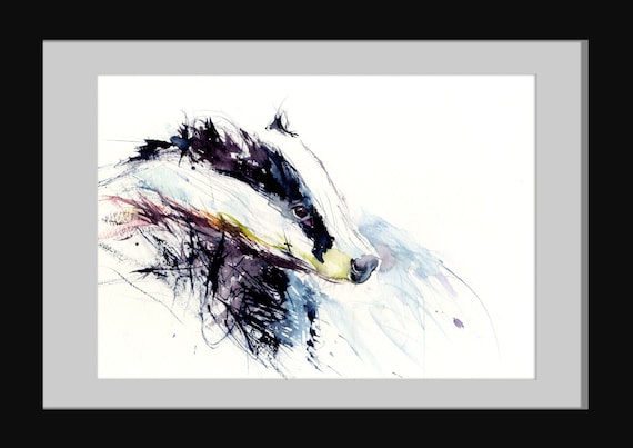 Contemporary BADGER Watercolour Painting Print Wall Art Home | Etsy