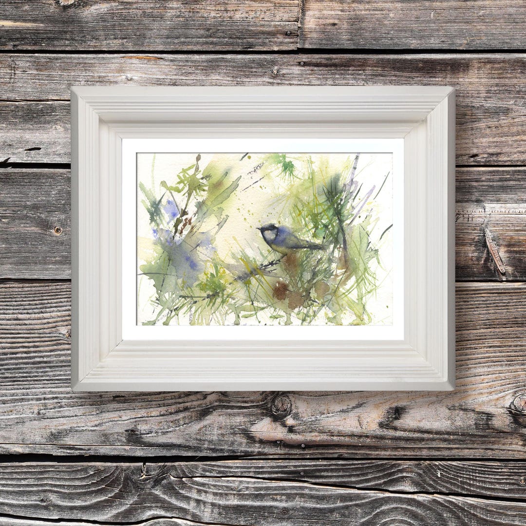Blue Tit Bird Art Print: Limited Edition Floral Watercolor - Etsy