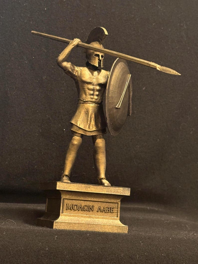 Spartan Warrior Statue With Corinthian Helmet, Spear and Shield, Muscle ...
