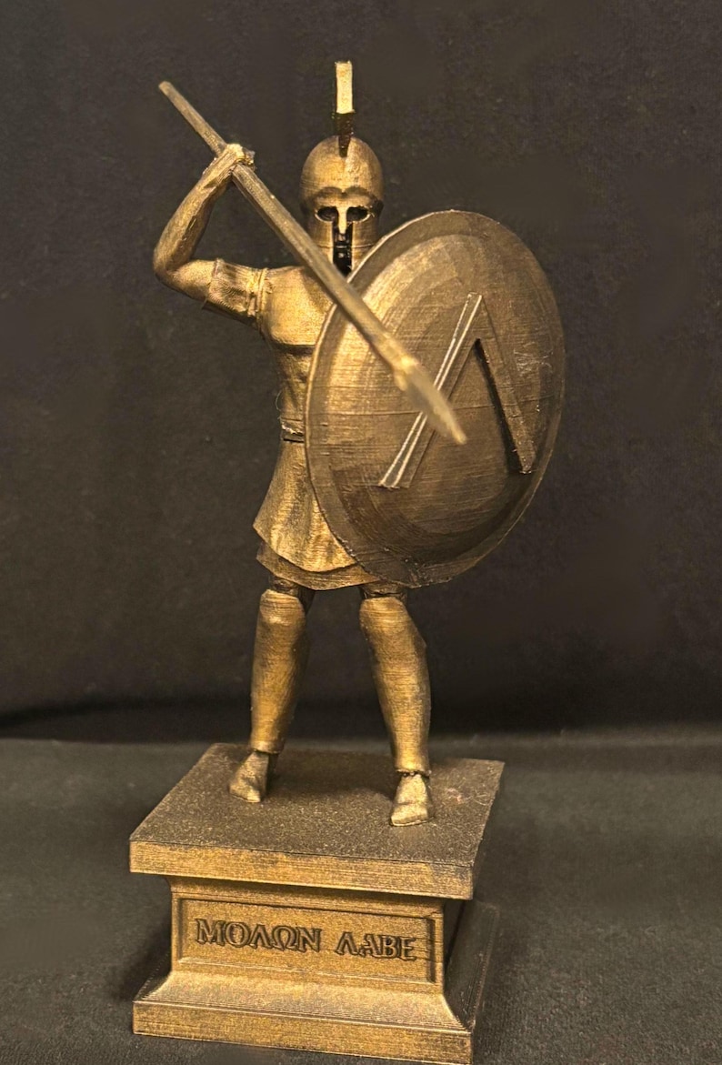 Spartan Warrior Statue With Corinthian Helmet, Spear and Shield, Muscle ...