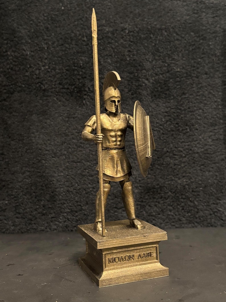Bronze Painted Spartan Warrior Statue: Greek Hoplite With Spear ...