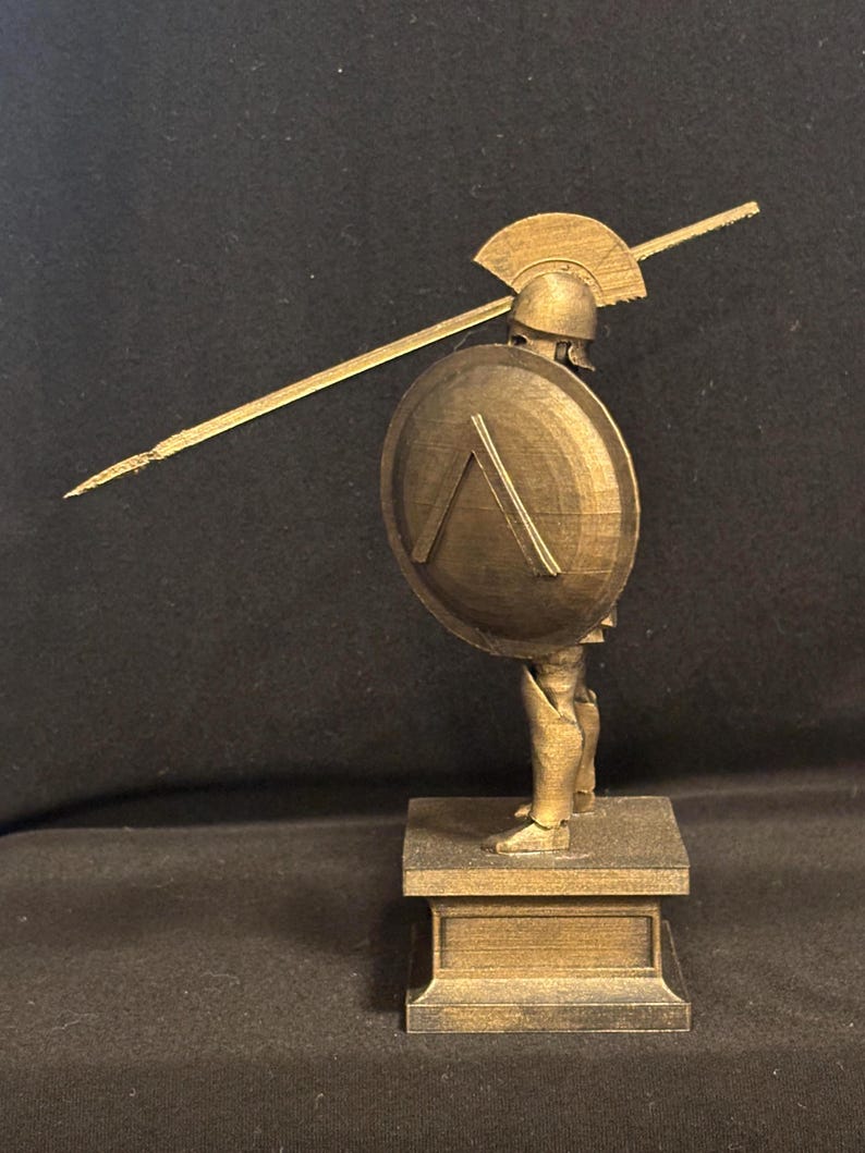 Spartan Warrior Statue With Corinthian Helmet, Spear and Shield, Muscle ...