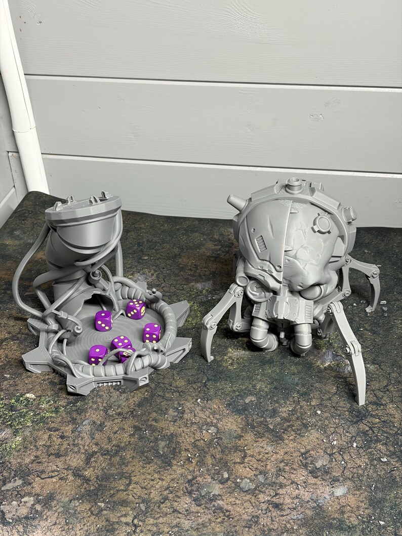 3D Printed Servant Skull Dice Tower - Cyberpunk Martian Priest Machine ...