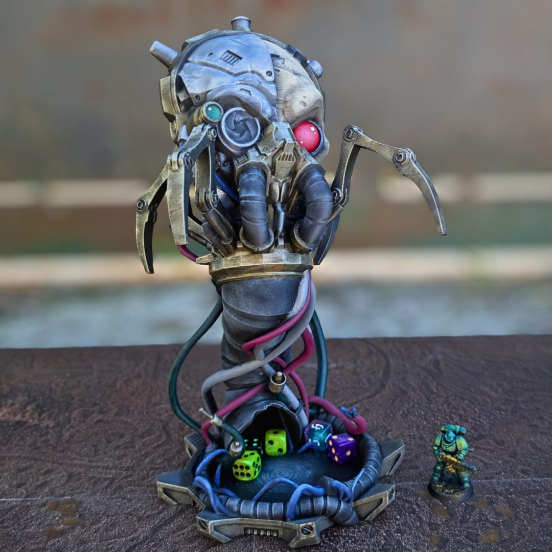 3D Printed Servant Skull Dice Tower - Cyberpunk Martian Priest Machine ...
