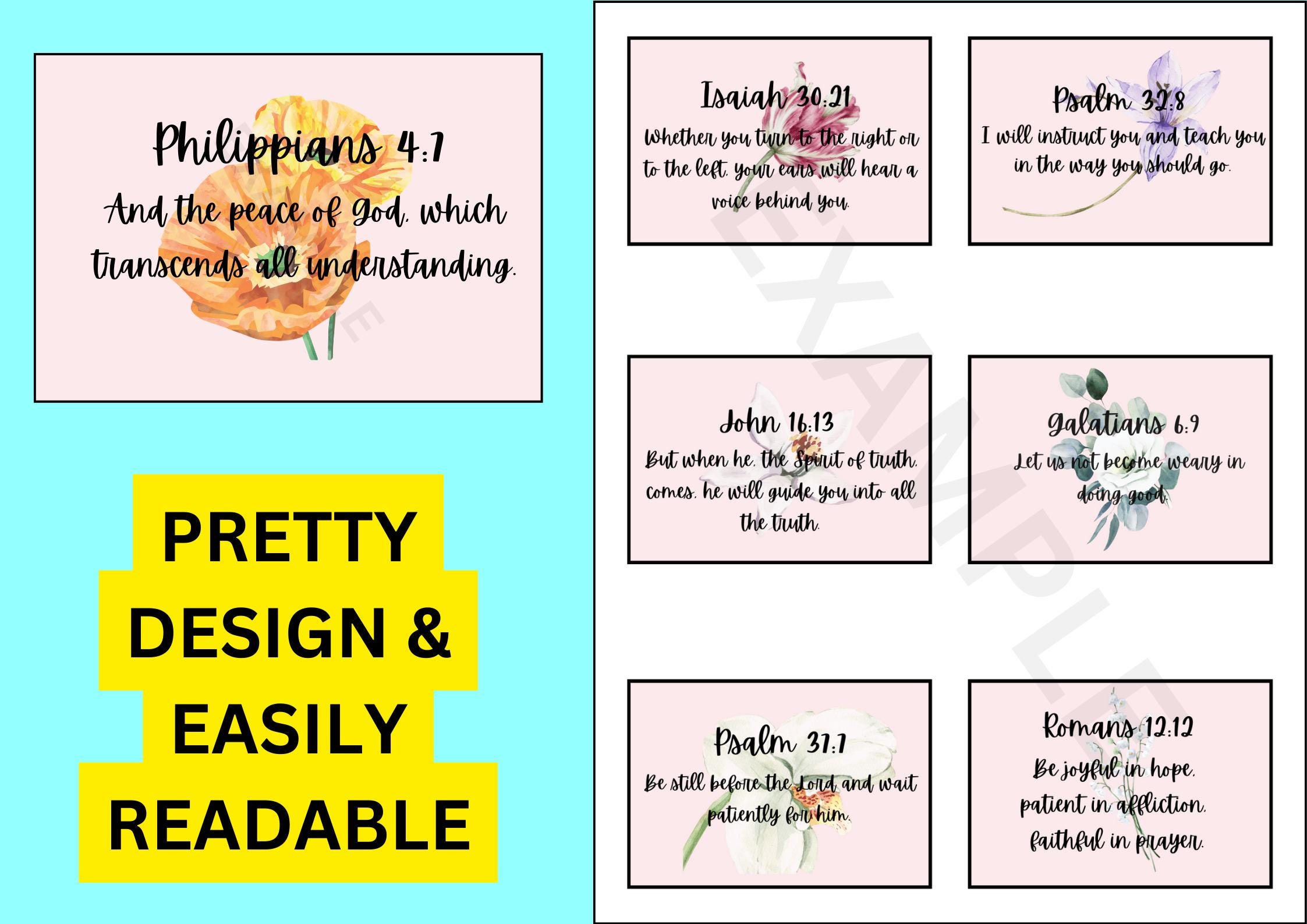 60 Bible Verses Flash Cards Printable Scripture Cutouts Bible Verse ...