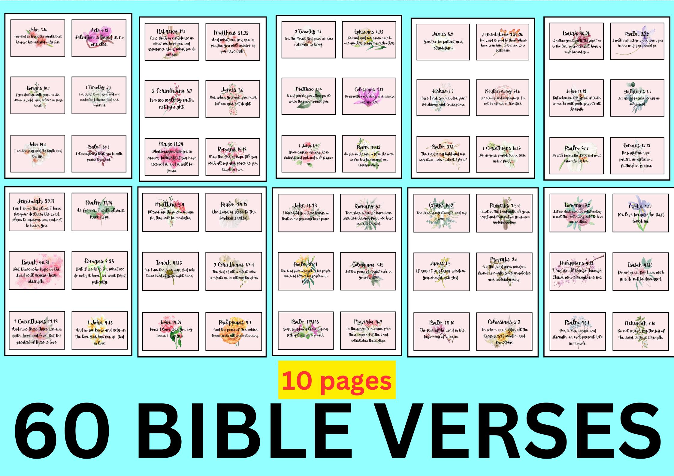 60 Bible Verses Flash Cards Printable Scripture Cutouts Bible Verse ...