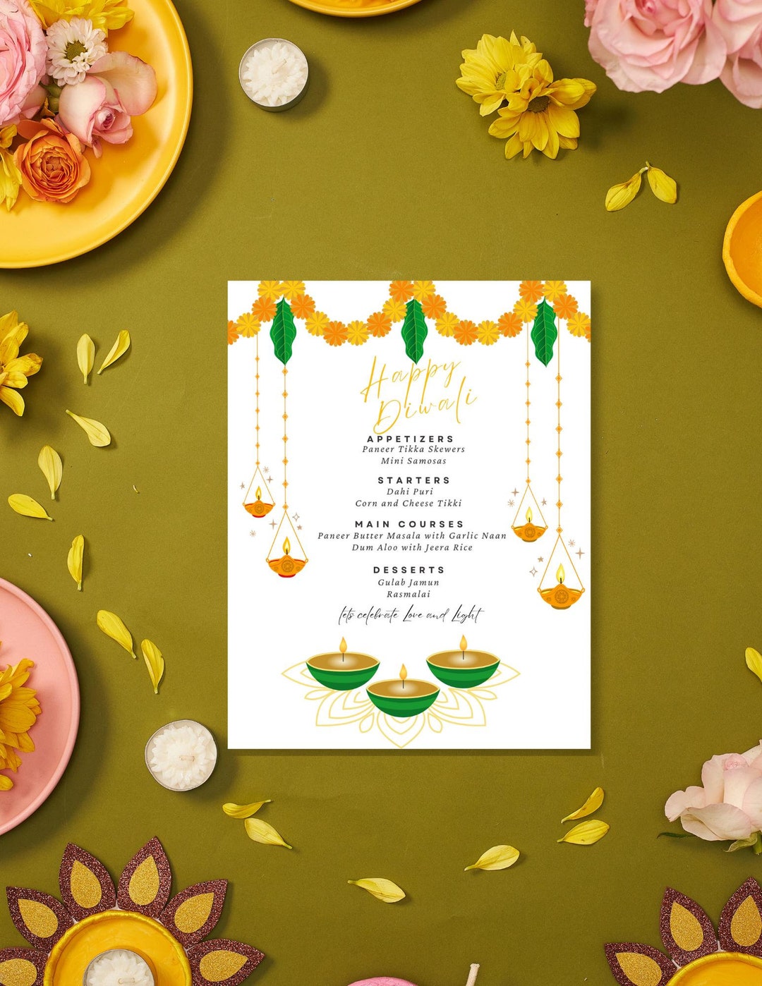 Festive Diwali Menu Template | Digital Printable Indian Festival Food ...
