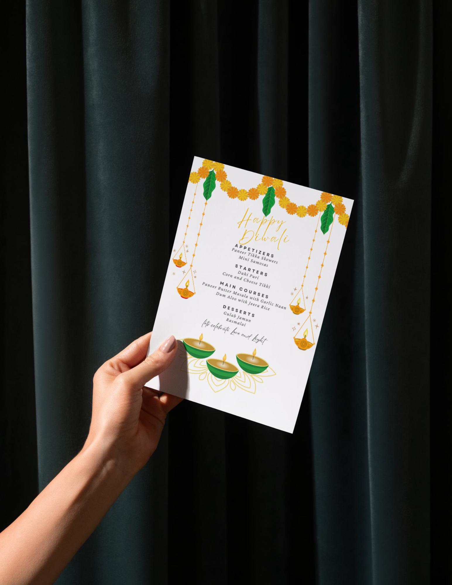 Festive Diwali Menu Template | Digital Printable Indian Festival Food ...