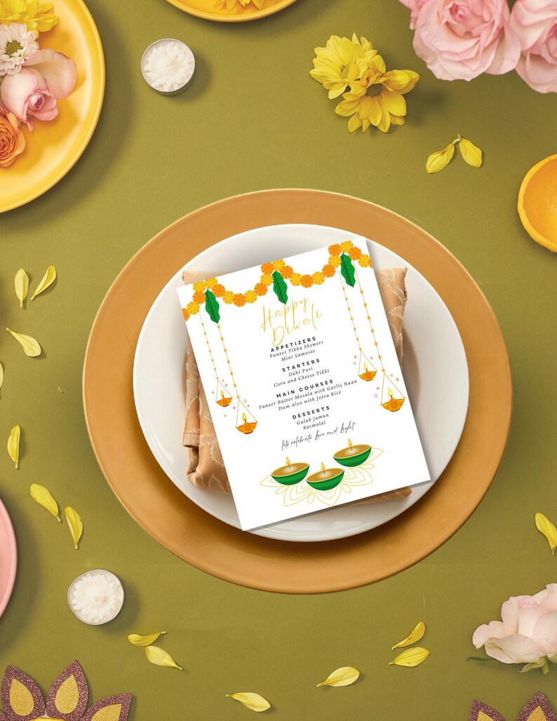 Festive Diwali Menu Template | Digital Printable Indian Festival Food ...