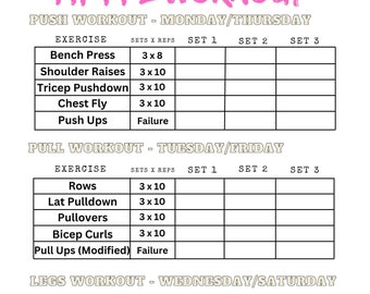 Push Pull Legs Workout - Black (fillable PDF Sheet) - Etsy
