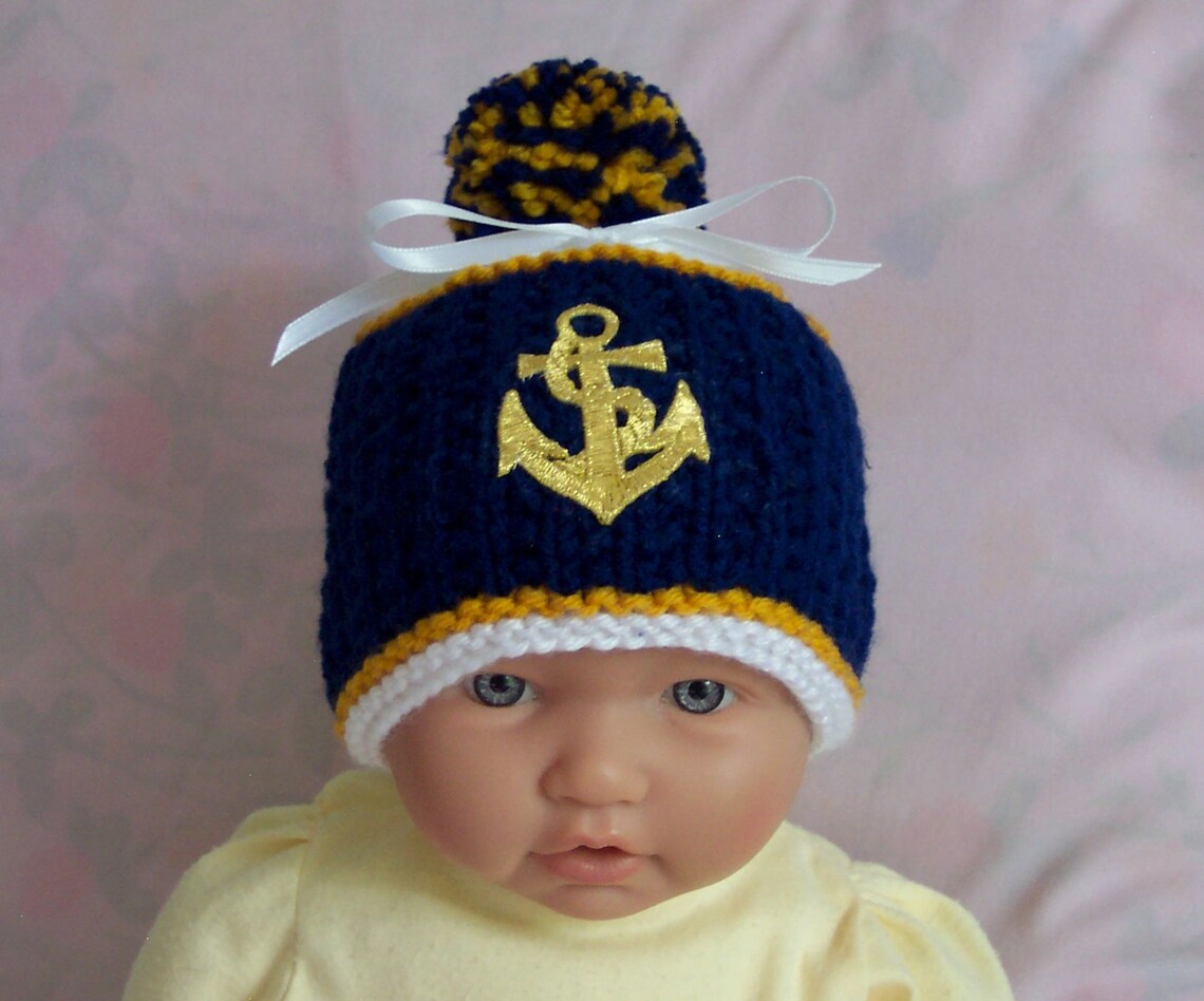 Nautical baby Sailor hat cap beanie 0-12M Sailor baby cute | Etsy