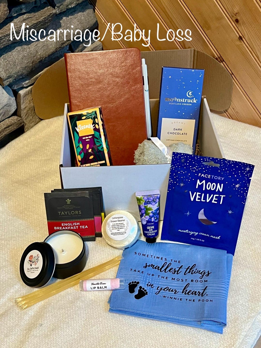 Miscarriage/baby Loss Gift Box. Hand-made Handkerchief + Shower Steamer ...
