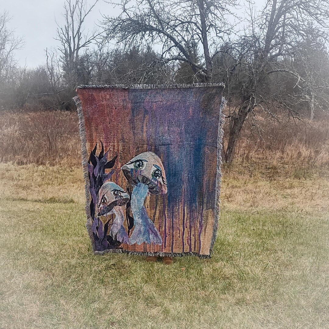 Crying Mushrooms I Trippy Mushroom Tapestry I Artistic Woven Tapestry ...