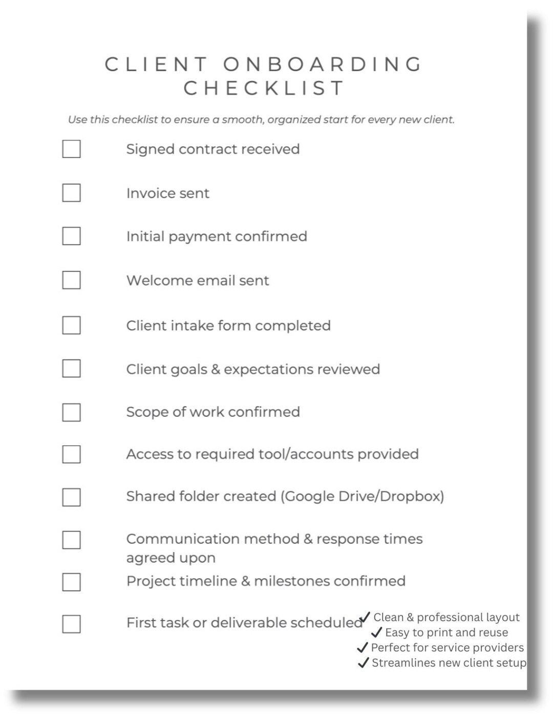 Client Onboarding Checklist | Service Provider Workflow (printable PDF ...