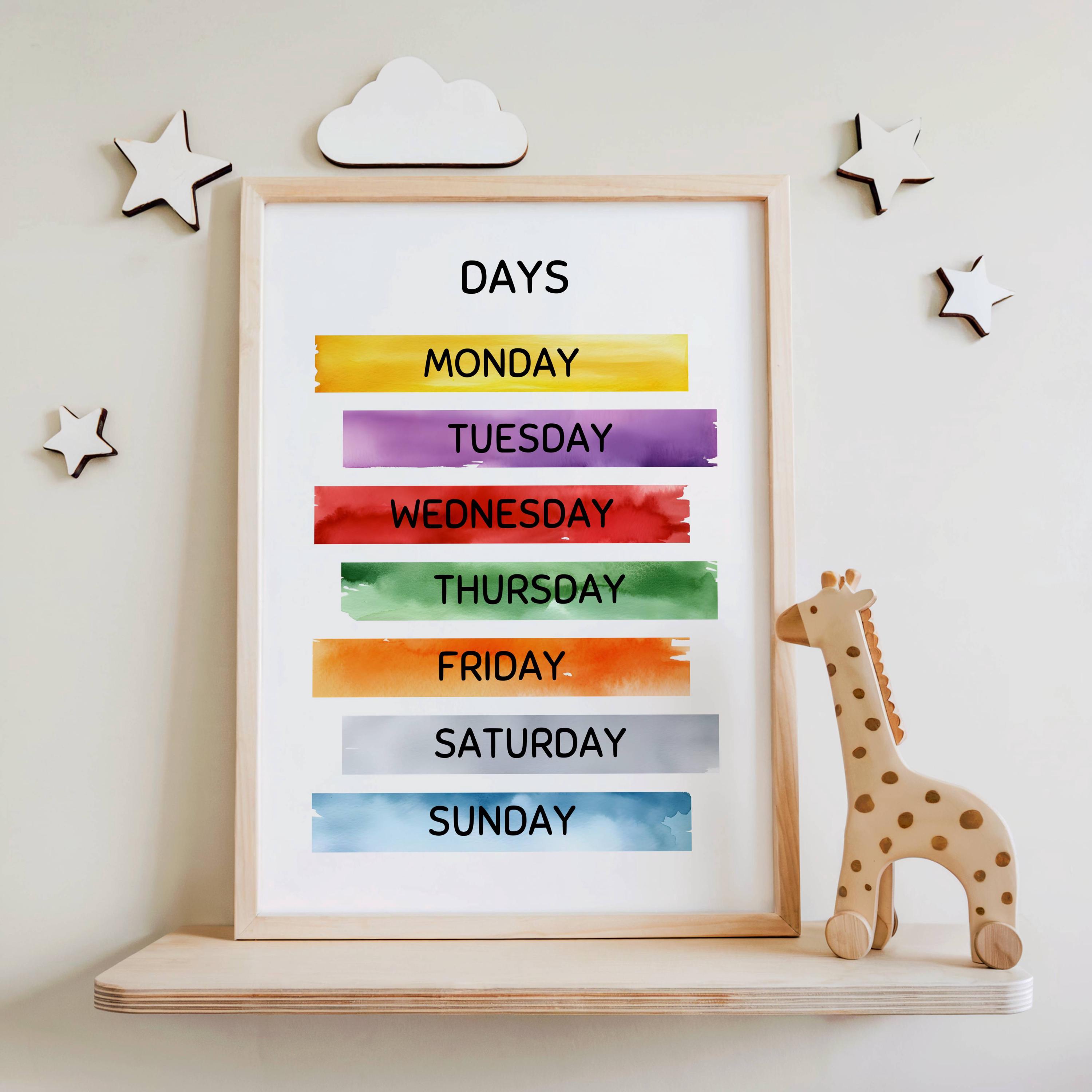 Days of the Week Educational Poster. Classroom, Playroom, Nursery ...