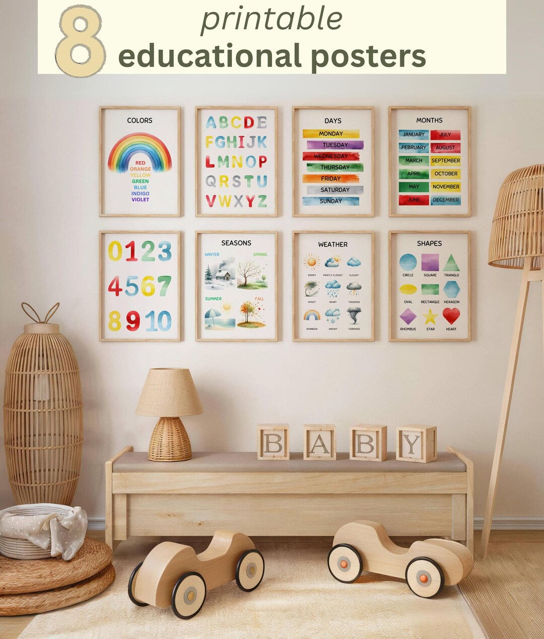 Colorful Educational Poster Set for Kids' Learning Spaces - 8 Printable ...