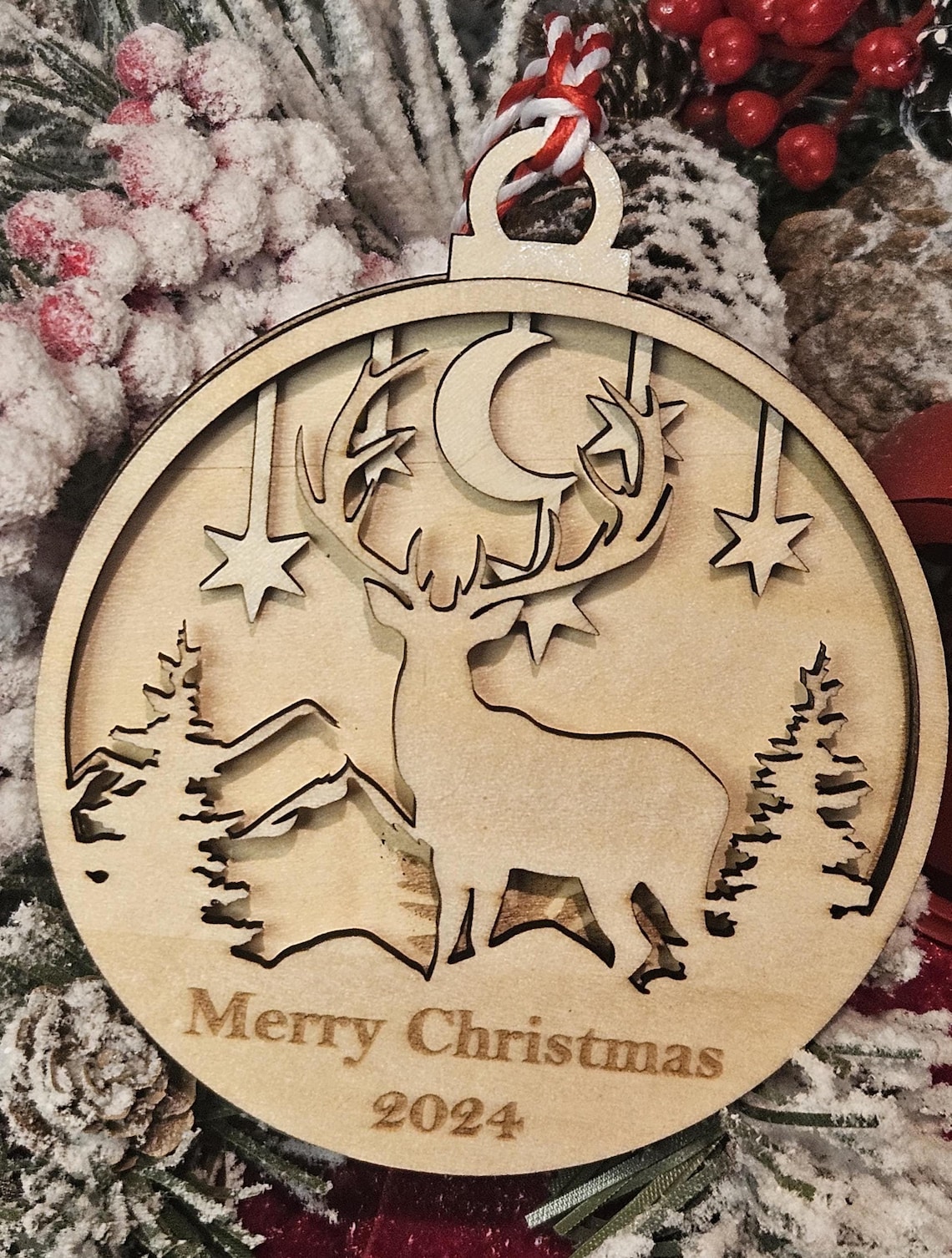 Handcrafted Laser Cut Wooden Christmas Ornament Customizable Holiday ...