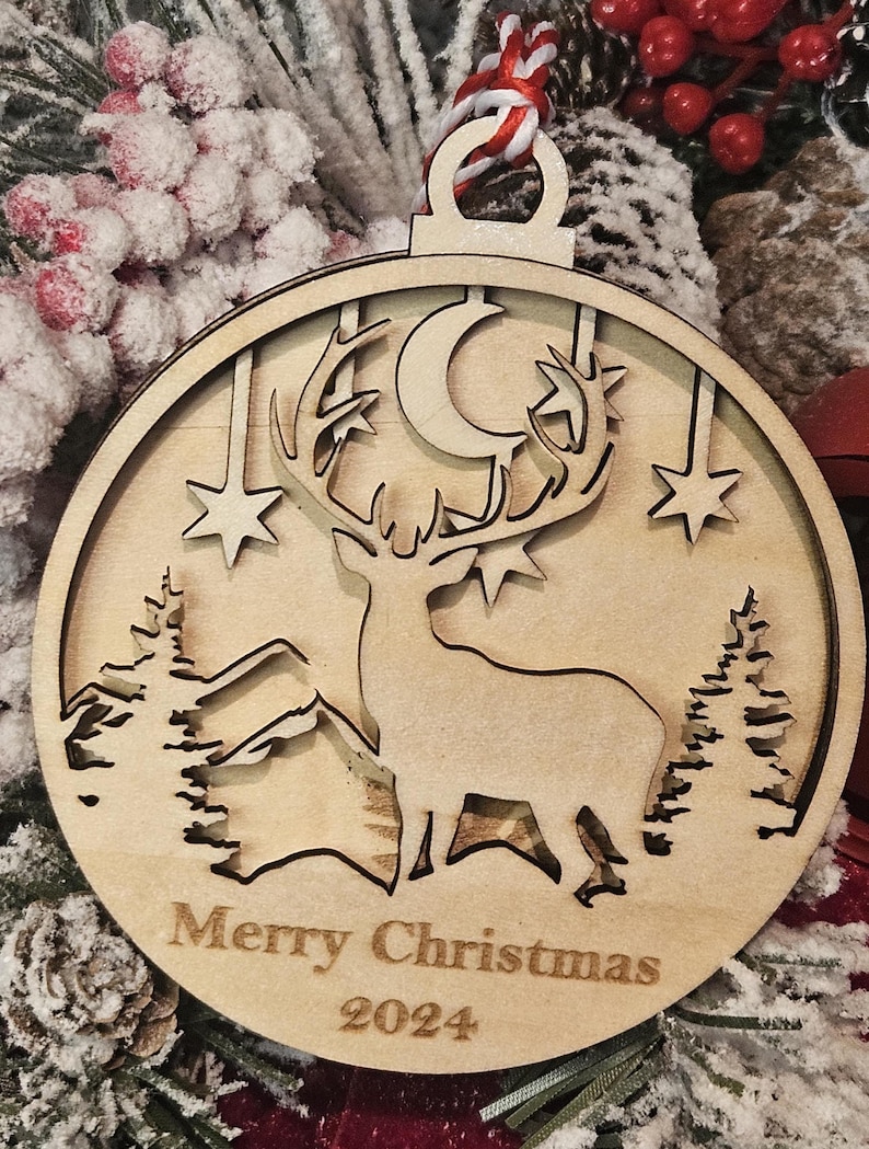 Handcrafted Laser Cut Wooden Christmas Ornament Customizable Holiday ...